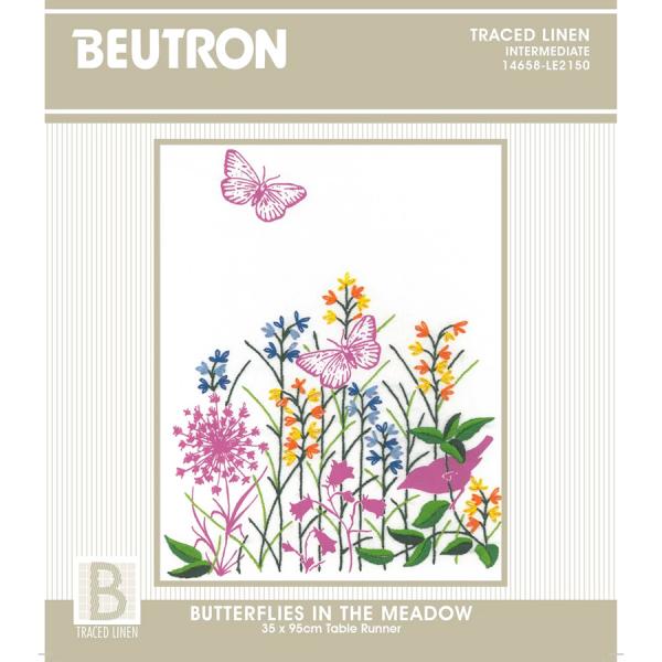 Butterflies in Meadow table topper traced linen embroidery kit- Beutron ...